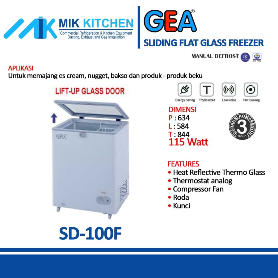 Jual GEA Sliding Flat Glass Freezer SD-100F / SD 100F / SD100F | Renos