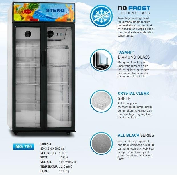 Jual SHOWCASE STEKO MG 750 / MG750 DISPLAY COOLER 2 PINTU NO FROST | Renos