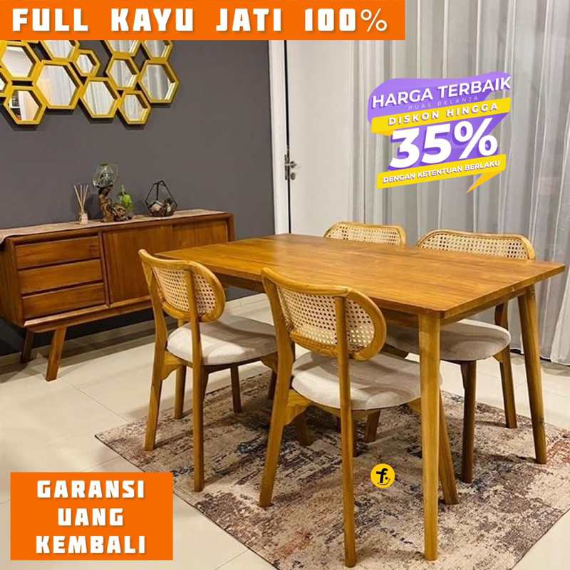 Jual Satu Set Meja Makan Cafe 4 Kursi Ropan Rotan Retro Minimalis Kayu Harga Termurah - Set ...