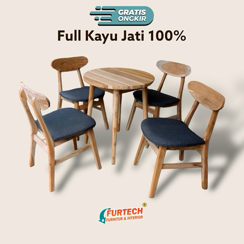 Jual Meja Makan Set 4 Kursi Ropan Kayu Jati Retro - Meja Cafe Bundar Murah | Renos