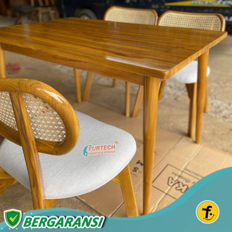 Jual Satu Set Meja Makan Cafe 4 Kursi Ropan Rotan Retro Minimalis Kayu Harga Termurah - Set ...