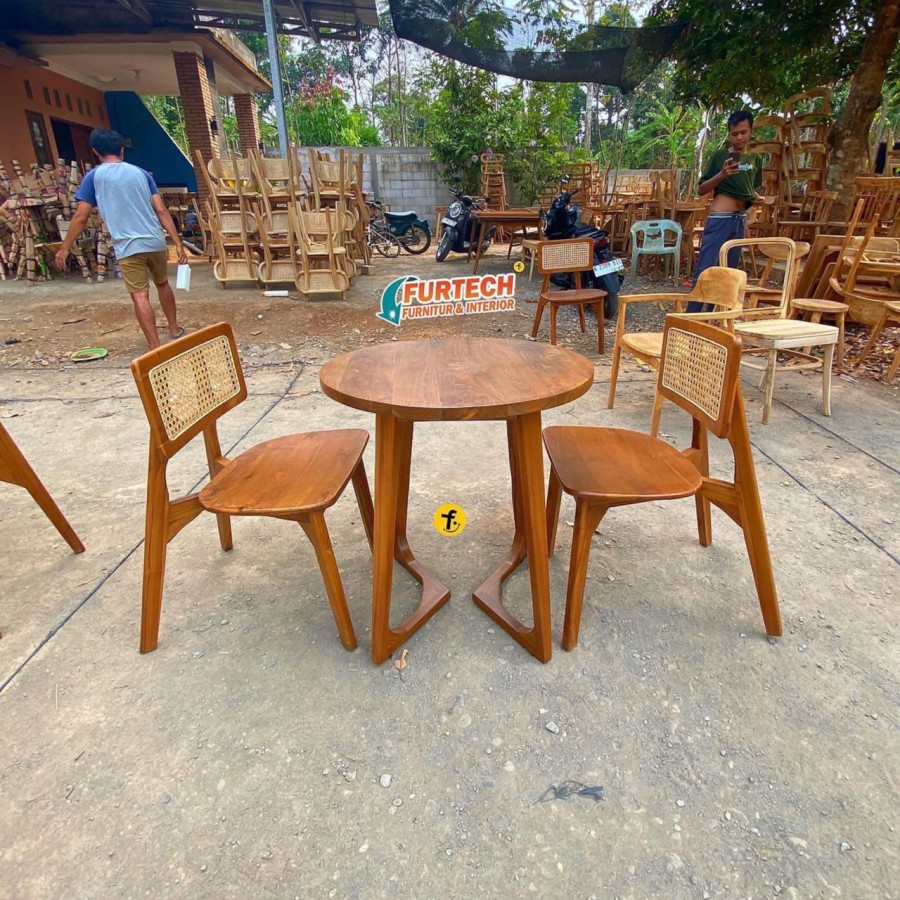 Jual Set Meja Cafe 2 Kursi 1 Meja Scandinavian Kursi Retro Jati Minimalis | Renos