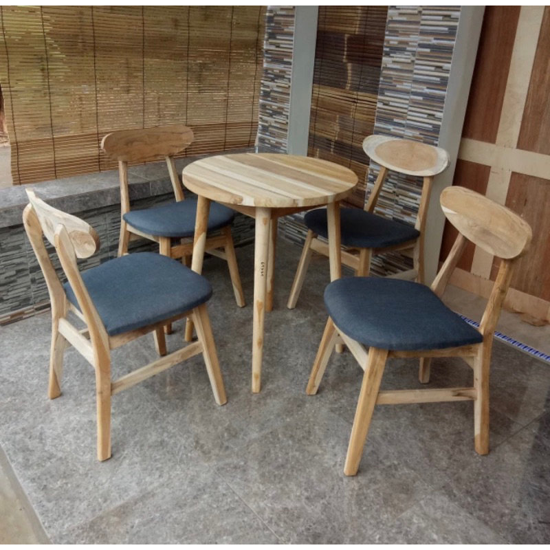 Jual Meja Makan Set 4 Kursi Ropan Kayu Jati Retro - Meja Cafe Bundar Murah | Renos