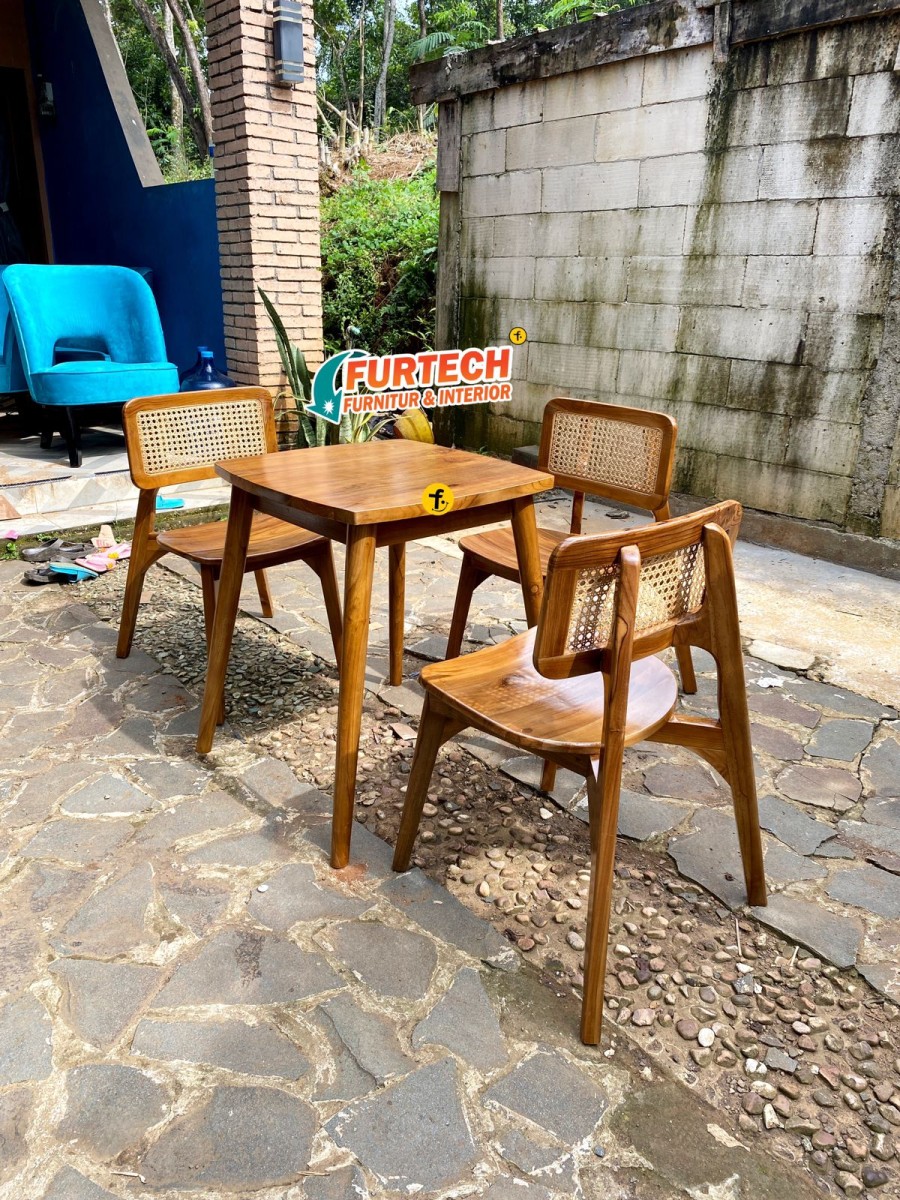 Jual Set Meja Cafe / Set Meja Kursi Makan Bar Kayu Jati Kacang Minimalis | Renos