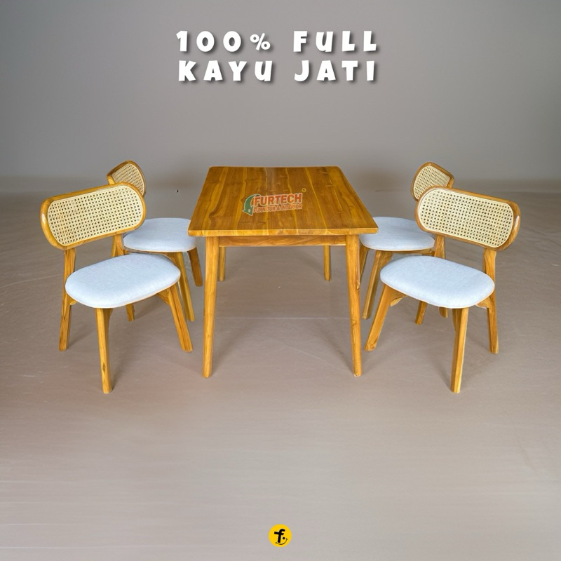 Jual Satu Set Meja Makan Cafe 4 Kursi Ropan Rotan Retro Minimalis Kayu Harga Termurah - Set ...