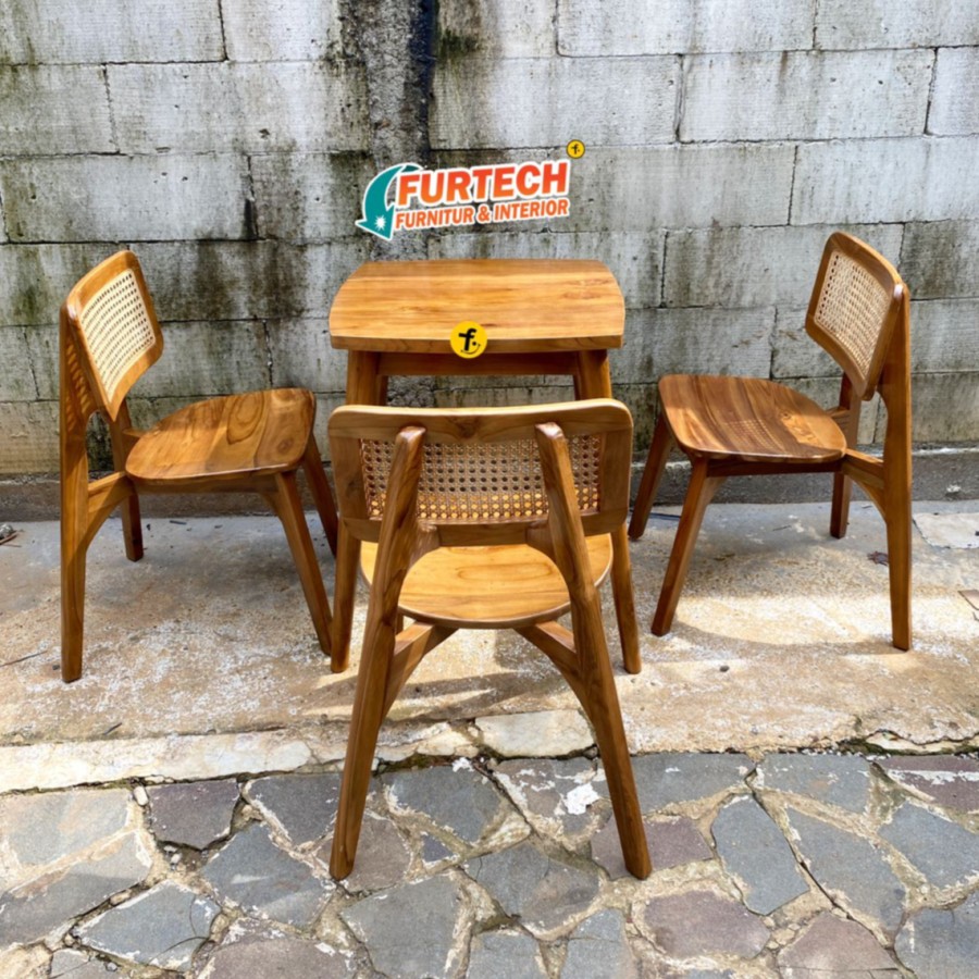 Jual Set Meja Cafe / Set Meja Kursi Makan Bar Kayu Jati Kacang Minimalis | Renos