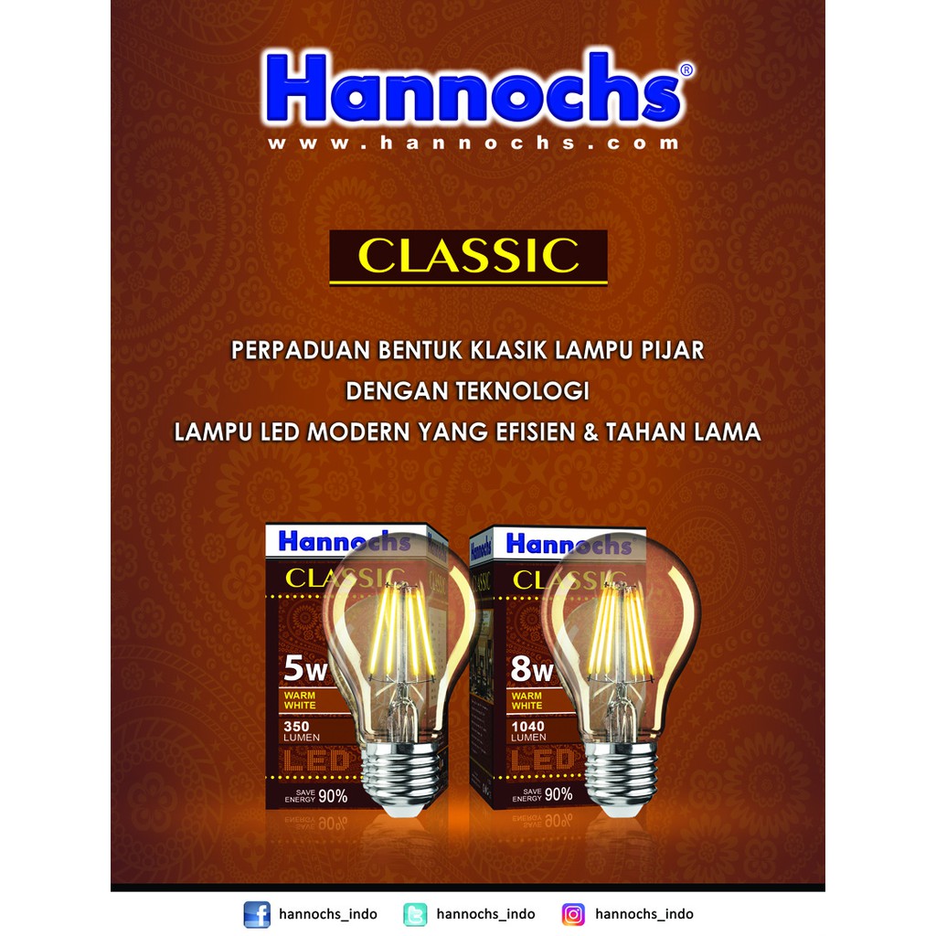 Jual Lampu Led Classic Hannochs 5w Model Pijar Lama Cahaya Kuning ...