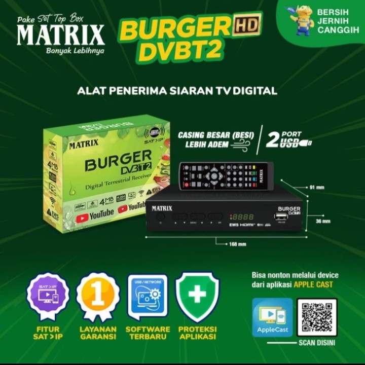 Jual Receiver STB Set Top Box Matrix Hijau BURGER DVBT2 Penerima Siaran ...