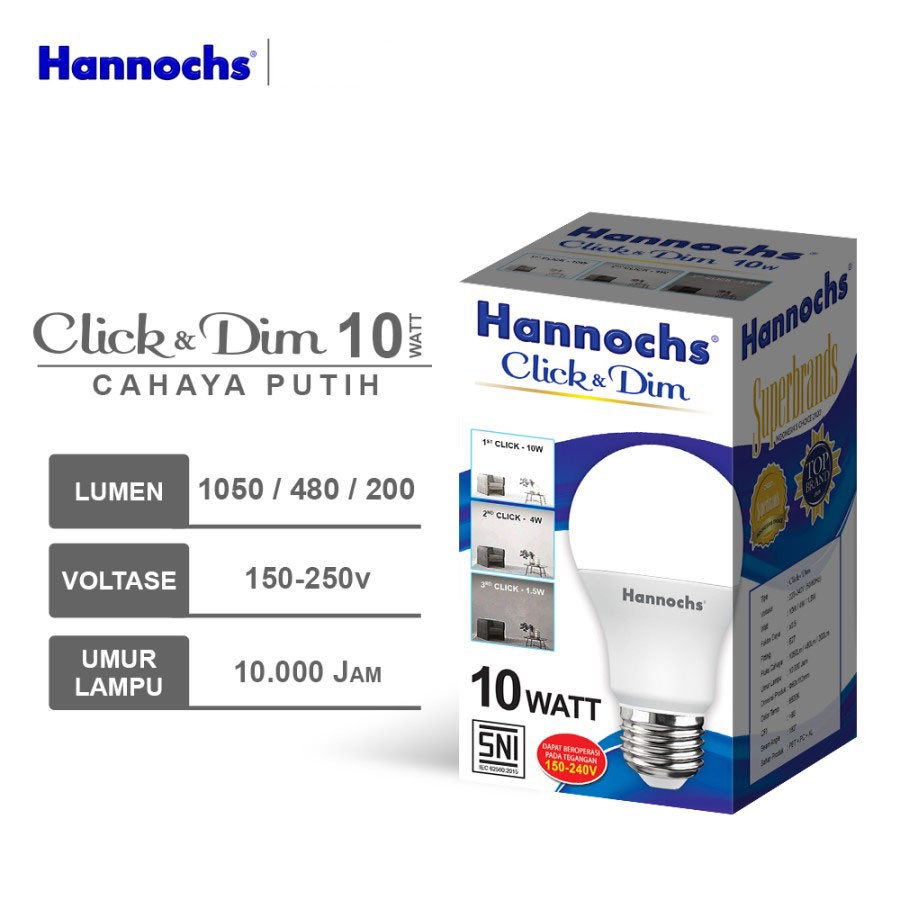 Jual Hannochs Lampu LED Click & Dim 10 watt - 3 tingkat kecerahan | Renos