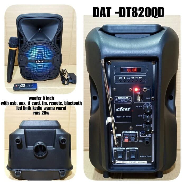 Jual SPEAKER ACTIVE PORTABLE DAT 20 WATT BLUETOOTH USB DT - 820 QD | Renos