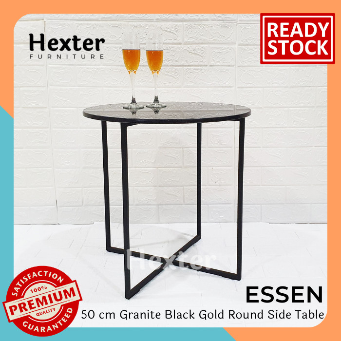 Jual ESSEN - Meja Bulat Granit 50 cm Sudut Side Table Marble Black ...