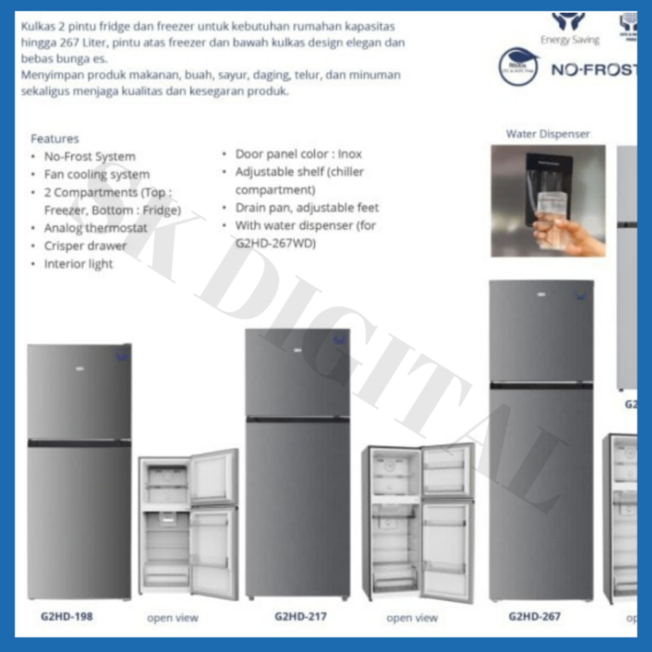 Jual GEA Home Refrigerator G2HD-198 / Kulkas 2 Pintu GEA 198 Liter | Renos