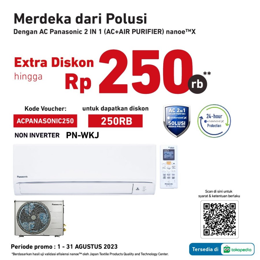 Jual AC Panasonic Si Biru 3/4 PK Standard Deluxe CS-PN7 Termasuk ...