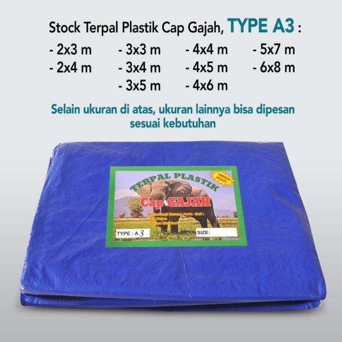 Jual Terpal Plastik A3 Biru Silver Cap Gajah Bahan China 3x4 | Renos