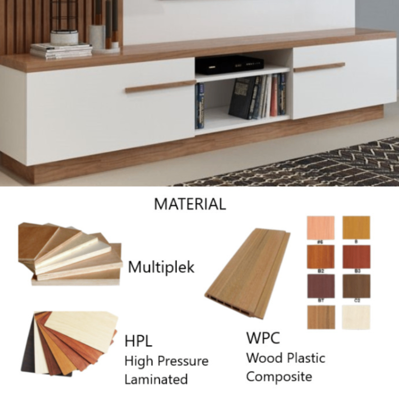 Jual Meja Backdrop Dan Hanging Kabinet TV Moderen | Renos