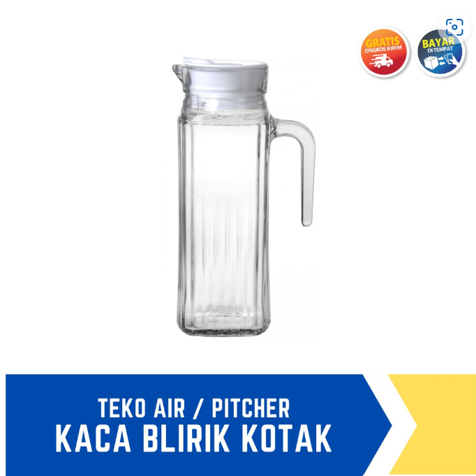 Jual Pitcher Kaca Set 1 Liter Tutup Plastik Tahan Panas Motif Kotak ...