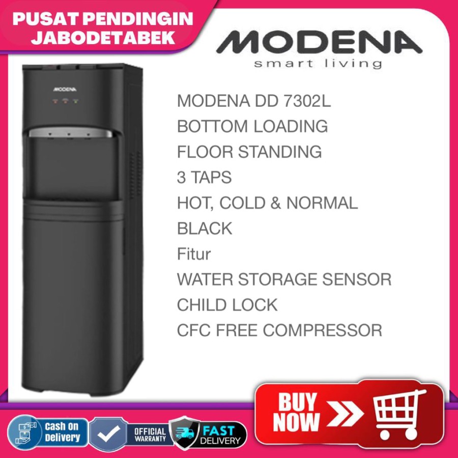 Jual Dispenser Modena DD 7302 L Hitam Bottom loading | Renos