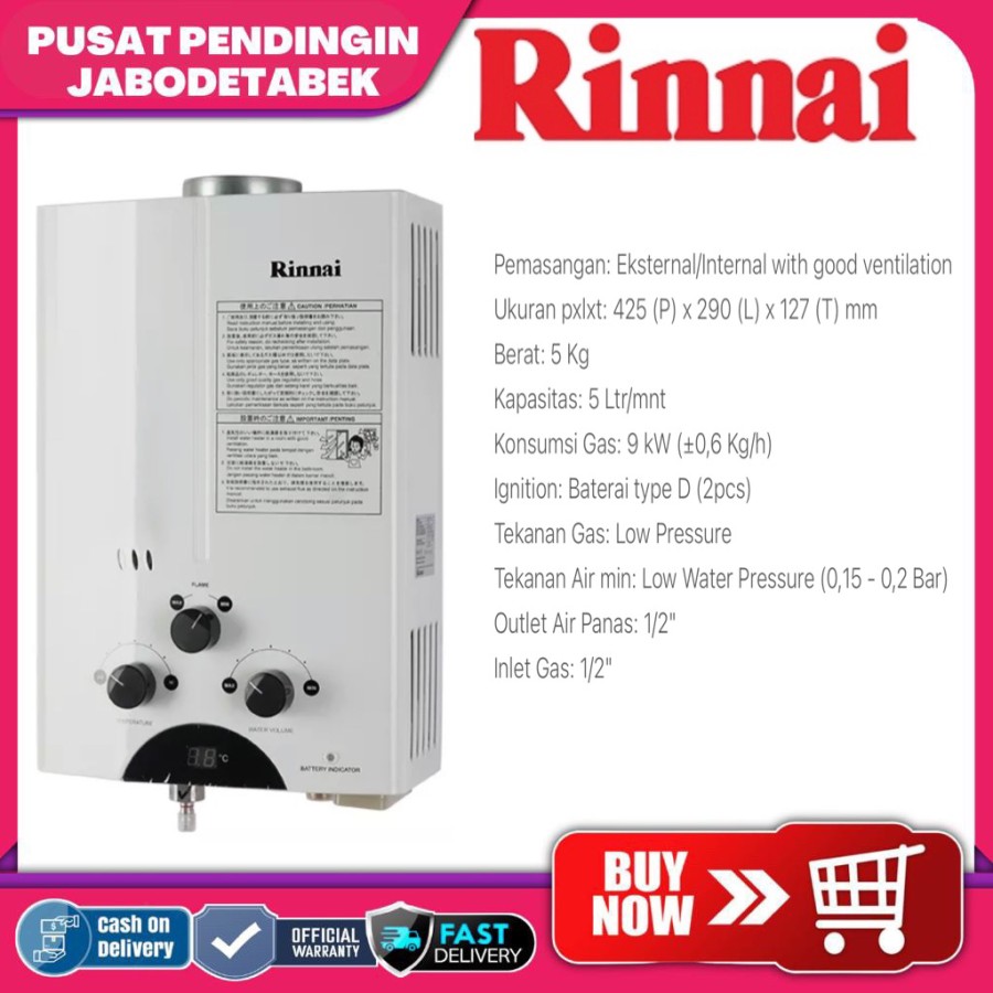 Jual Rinnai water heater GAS REU-5CFC / REU 5 CFC | Renos