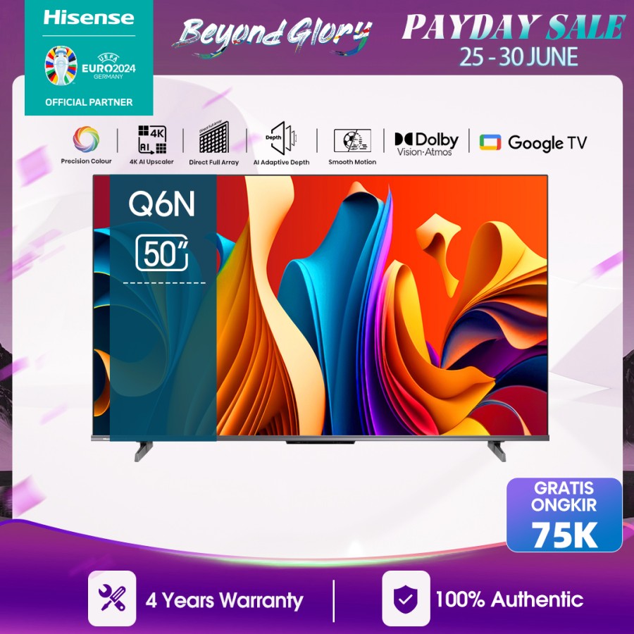 Jual Hisense 50Q6N 50" Inch QLED Quantum Dot Google Smart TV Bezelles Design Dolby Vision Atmos ...