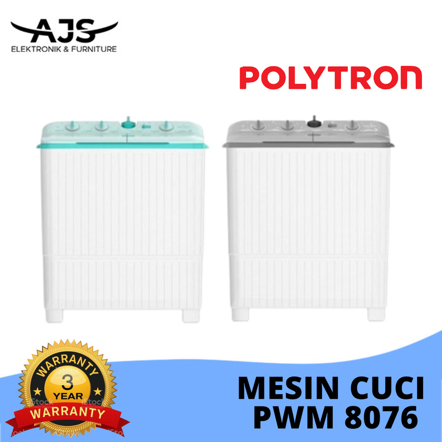 Jual MESIN CUCI 2 TABUNG POLYTRON 8 KG TWIN TUB PWM 8076 / PWM-8076 | Renos