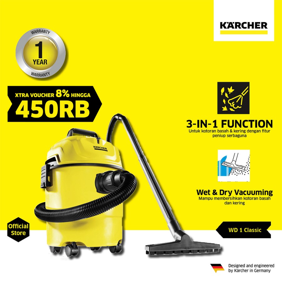 Jual Karcher WD 1 Classic *KAP 1200 Watt Vacuum Cleaner Wet & Dry | Renos
