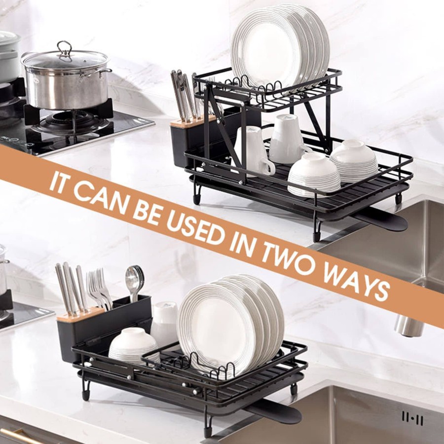 Jual rak piring adjustable portable dish rack with knife holder | Renos