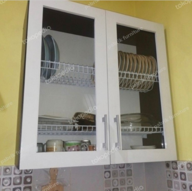 Jual Rak Piring Besi Lemari Gantung Dapur Kitchen Set Atas 2 Pintu Kaca ...