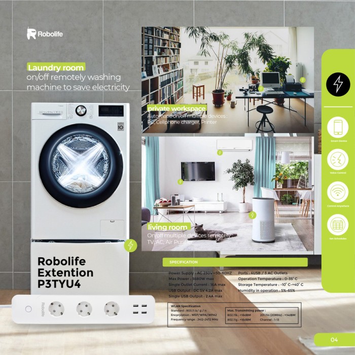 Jual ROBOLIFE SMART EXTENSION P3TYU4 + MONITOR LISTRIK (3 COLOKAN) | Renos