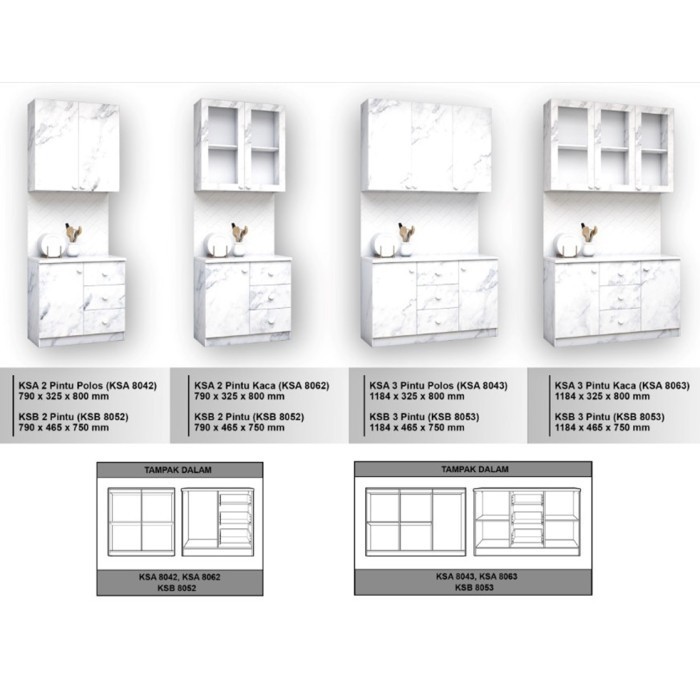 Jual Kitchen Set Atas 3 Pintu Kaca KSA 8063 Popular Furniture | Renos