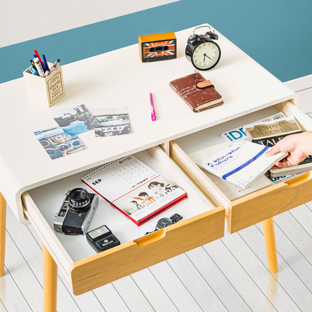 Jual IFURNHOLIC Theo Mini Desk (Ivory-Natural) | Meja Kerja | Meja ...