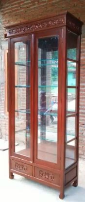 Jual lemari kaca rak full kaca jati | Renos