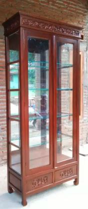 Jual lemari kaca rak full kaca jati | Renos