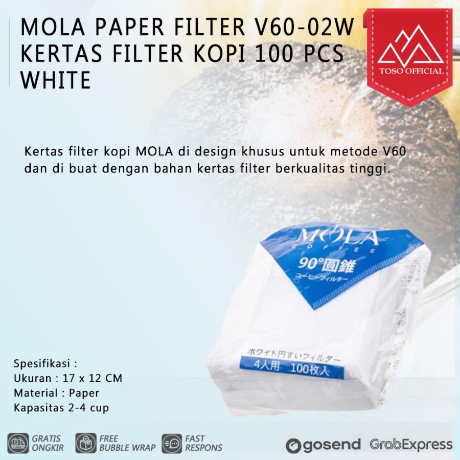 Jual MOLA PAPER FILTER V60-02W KERTAS FILTER KOPI 100 PCS WHITE SARING ...