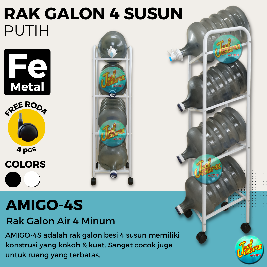 Jual Rak Galon Besi 4 Susun Miring + Roda Praktis Minimalis Extra Kuat ...