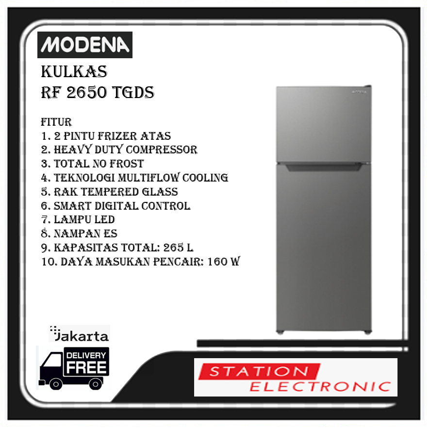 Jual Kulkas 2 Pintu 265 Liter MODENA RF 2650 TGDS | Renos