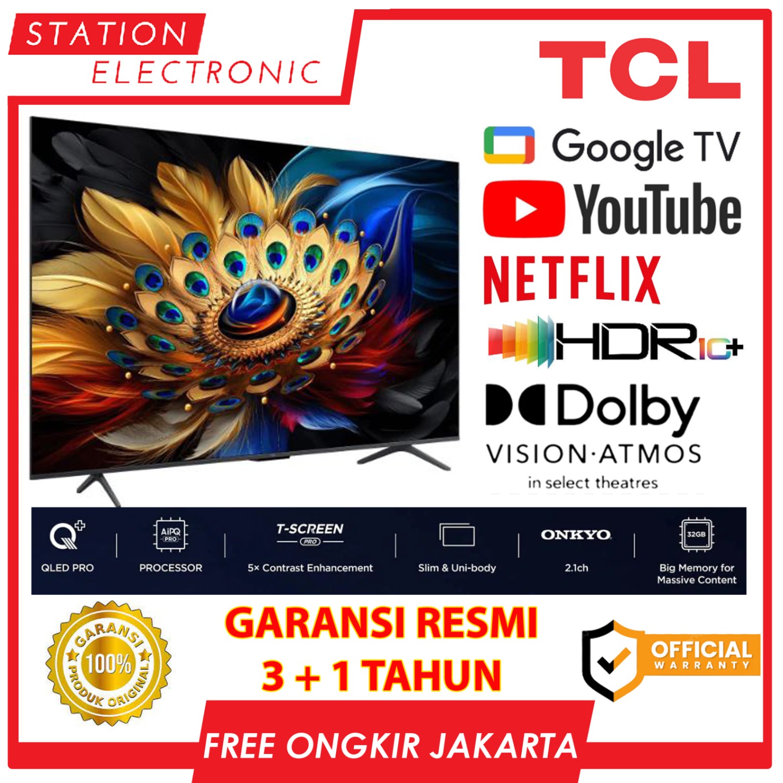 Jual TCL Google TV C655 QLED PRO UHD 4K 2024 w/ ONKYO HDR 10+ DOLBY VISION | Renos