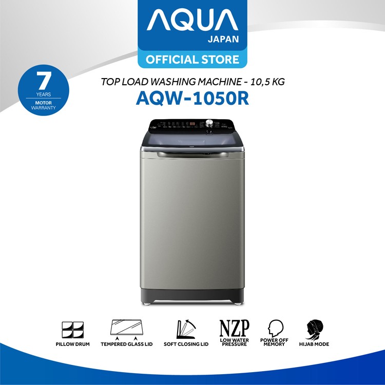 Jual AQUA Japan Top Load Washing Machine 10,5KG AQW-1050R | Renos
