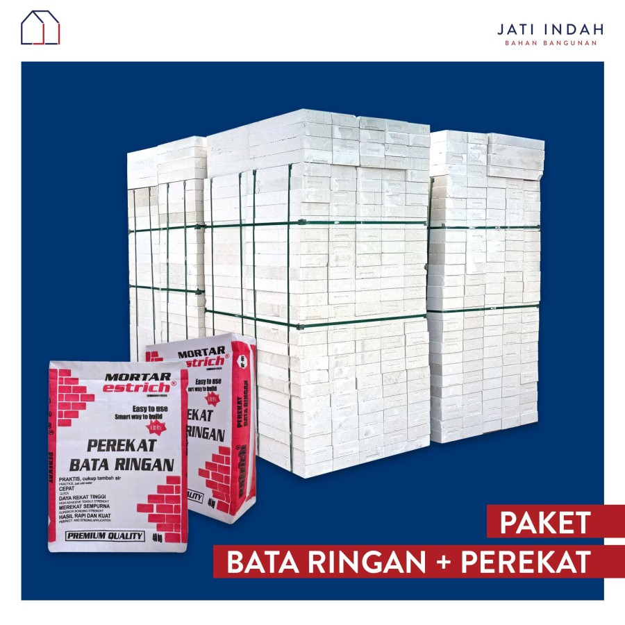 Jual Paket Hemat 1 Hebel Bata Ringan + Perekat 40kg (Lem/Semen) | Renos