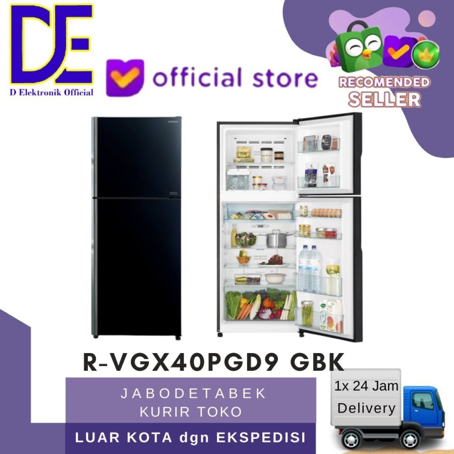 Jual PROMO KULKAS 2 PINTU HITACHI R-VGX40PGD9-GBK 340 LITER INVERTER BLACK | Renos