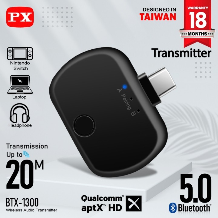 Jual PX BTX-1300 TRANSMITTER AUDIO BLUETOOTH TYPE C USB 5.0 STEREO | Renos