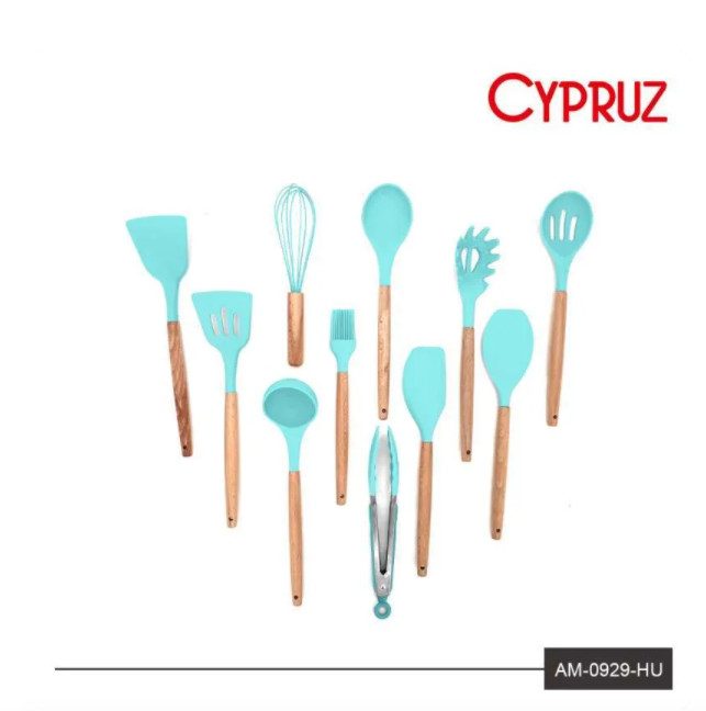 Jual Cypruz Premium Silicone Kitchen Utensil Set 11pcs AM-0929 - Biru ...