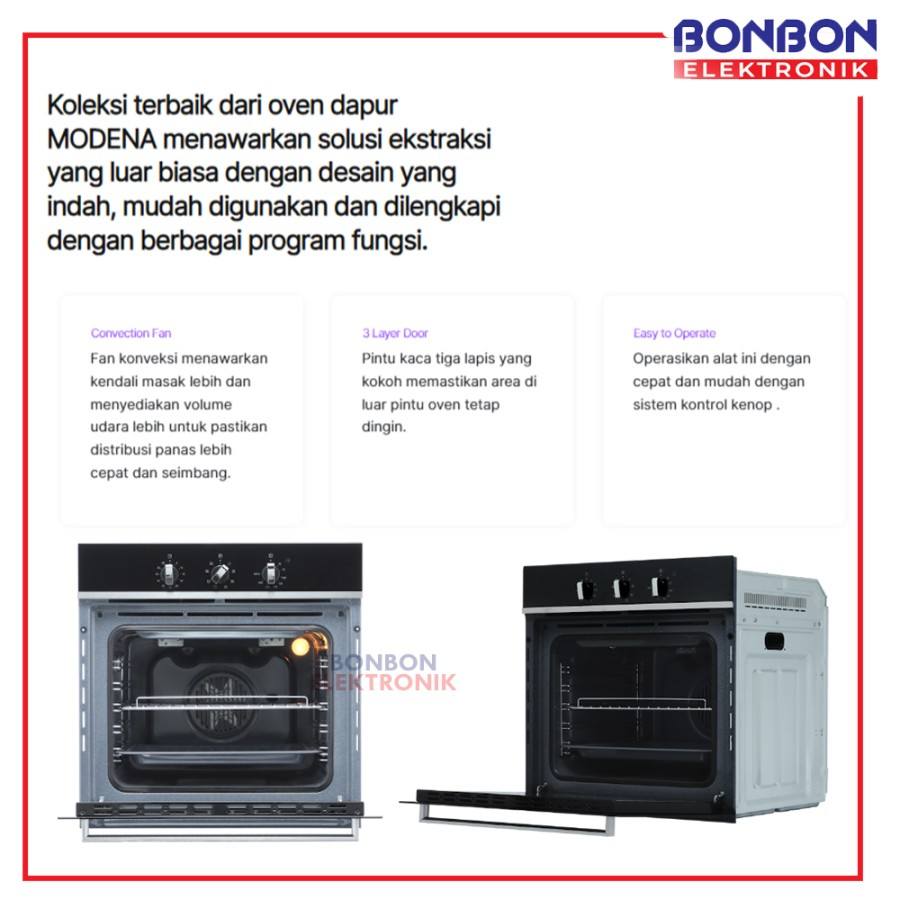 Jual Modena Built-in Electric Oven 56L BO-2633 / BO 2633 Oven Tanam | Renos