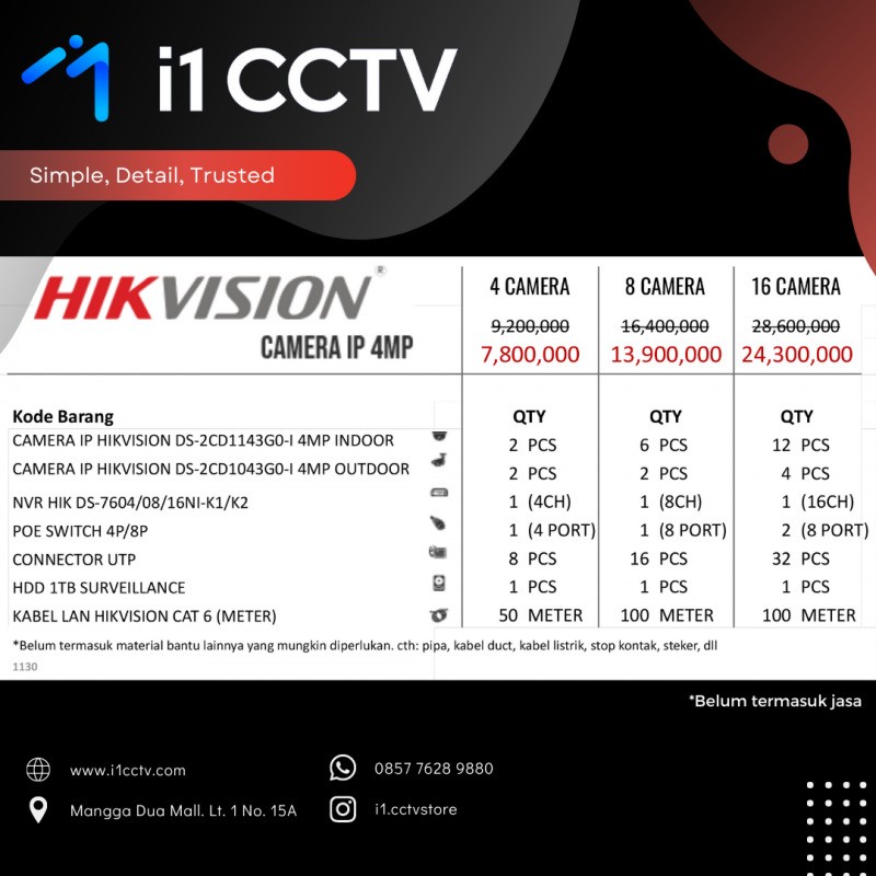 Jual PAKET IP CAMERA CCTV HIKVISION 4MP 4 8 16 CHANNEL | Renos