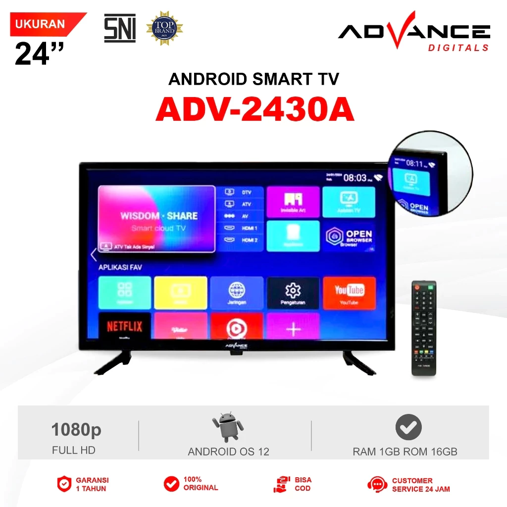 Jual Advance ADV-2430A Smart Televisi Android TV LED 24 inch HD Support ...