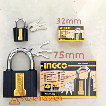 Jual Gembok Hitam 75mm Leher Pendek INGCO DIPL0701 Pagar Rumah Besi ...