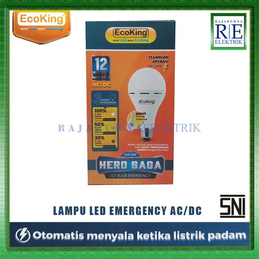 Jual LAMPU LED EMERGENCY MAGIC ECOKING HERO SAGA 12W AC DC ORIGINAL | Renos