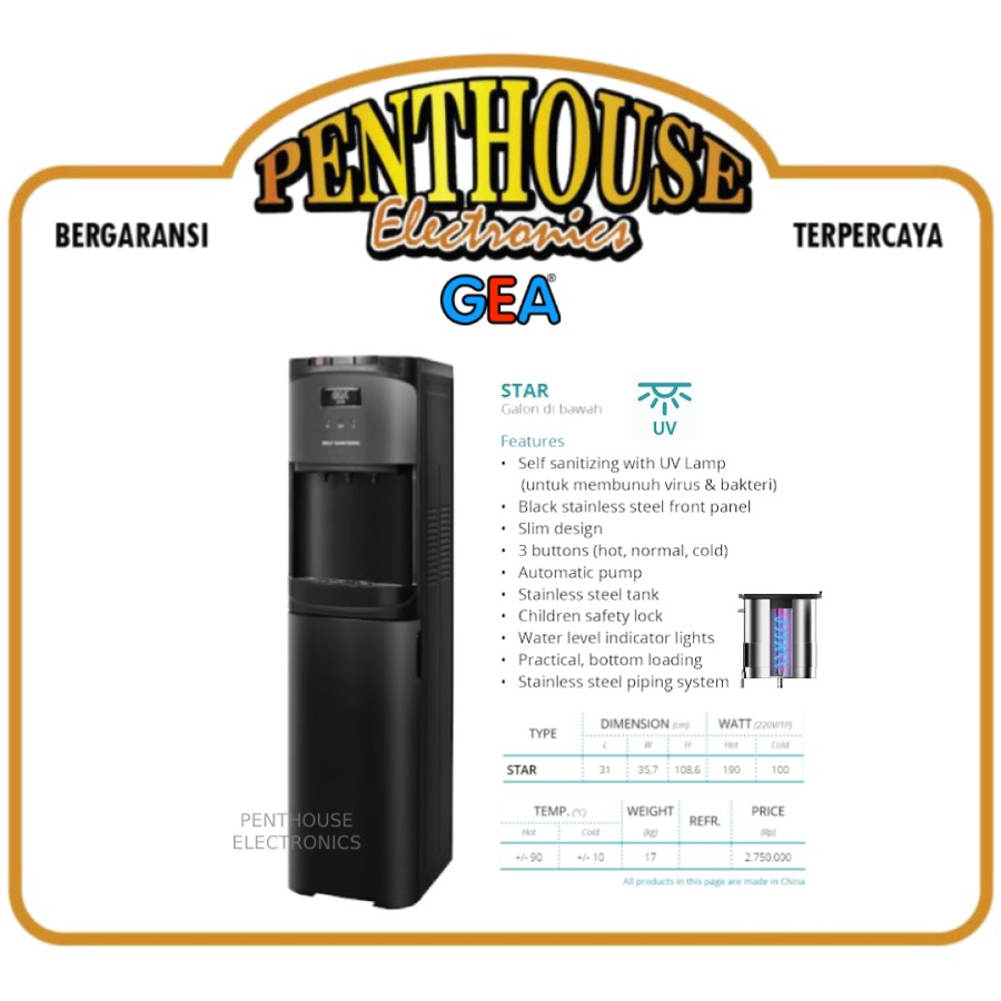 Jual GEA Dispenser Galon Bawah STAR | Renos