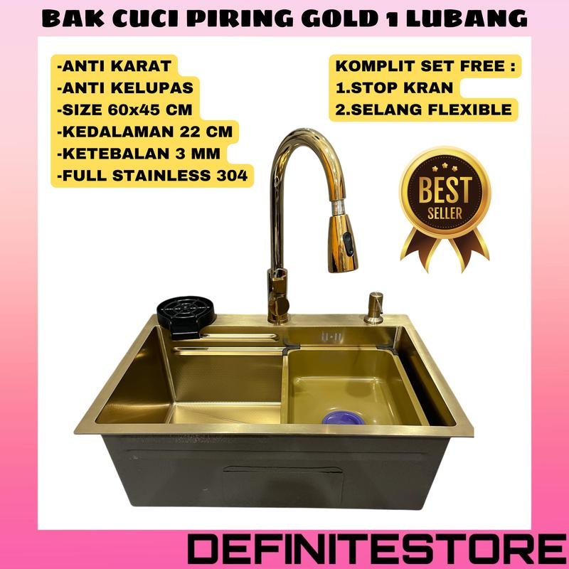 Jual Bak Cuci Piring 1 Lubang Stainless Steel 6045 Emas Gold Anti Karat ...