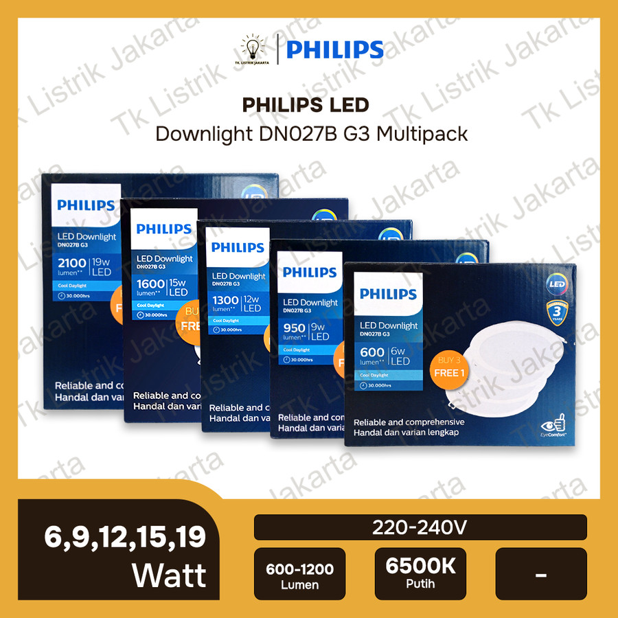 Jual Lampu Downlight LED Plafon isi 4 Philips DN027B G3 Pack 6W 4 Inch ...
