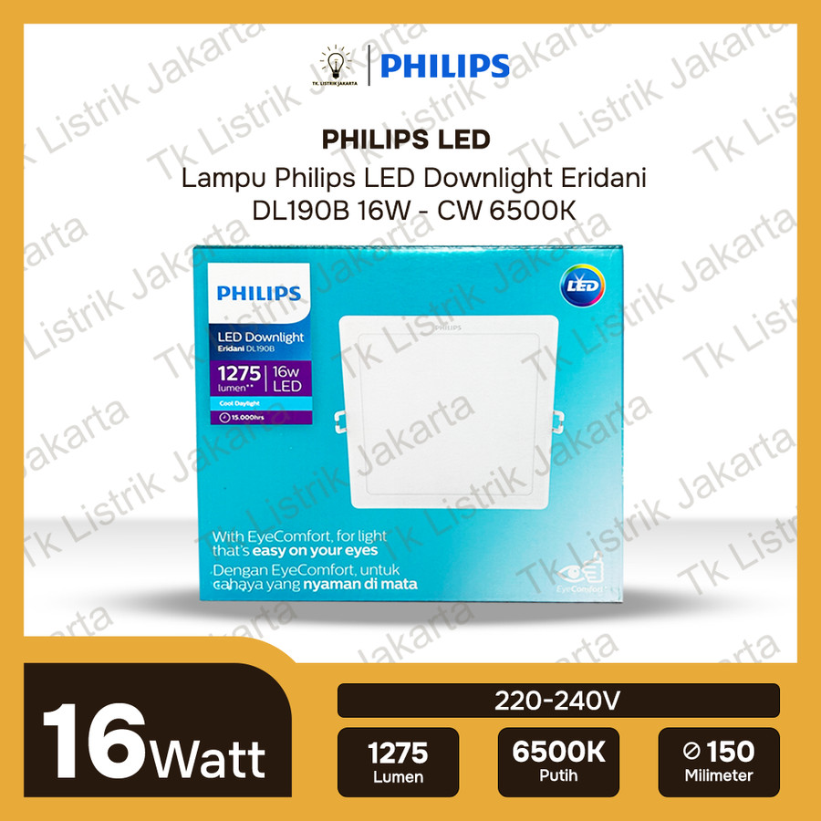 Jual Lampu LED downlight Plafon Kotak Philips Eridani 16W 6 inch 6500K ...